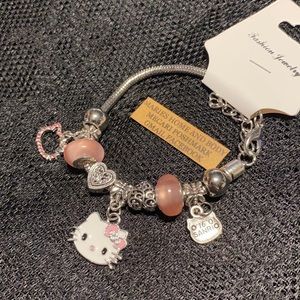 Jewelry | Hello Kitty Charm Bead Bracelet Pink Silver Heart Pandora ...